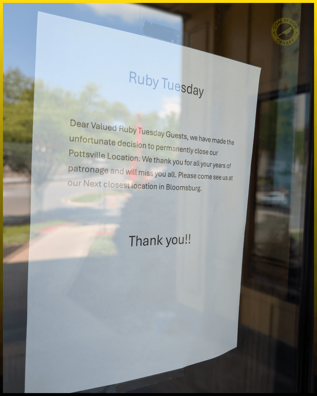 Ruby Tuesday Closes Permanently in Schuylkill County - Coal Region Canary